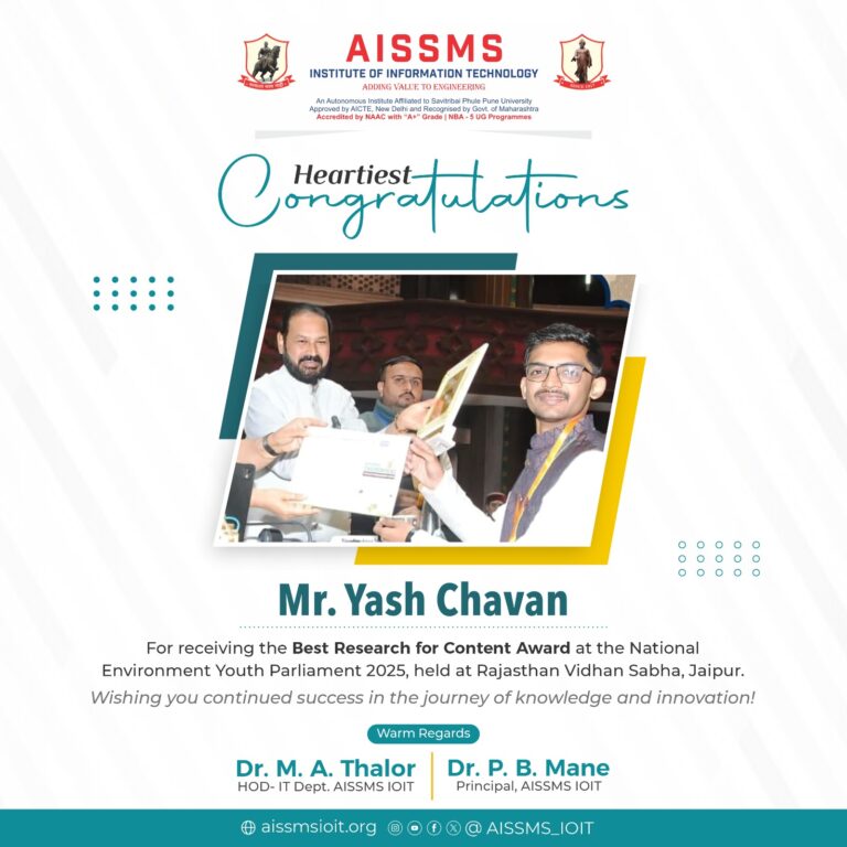 Yash Chavan has been honored with the Best Research for Content Award ...